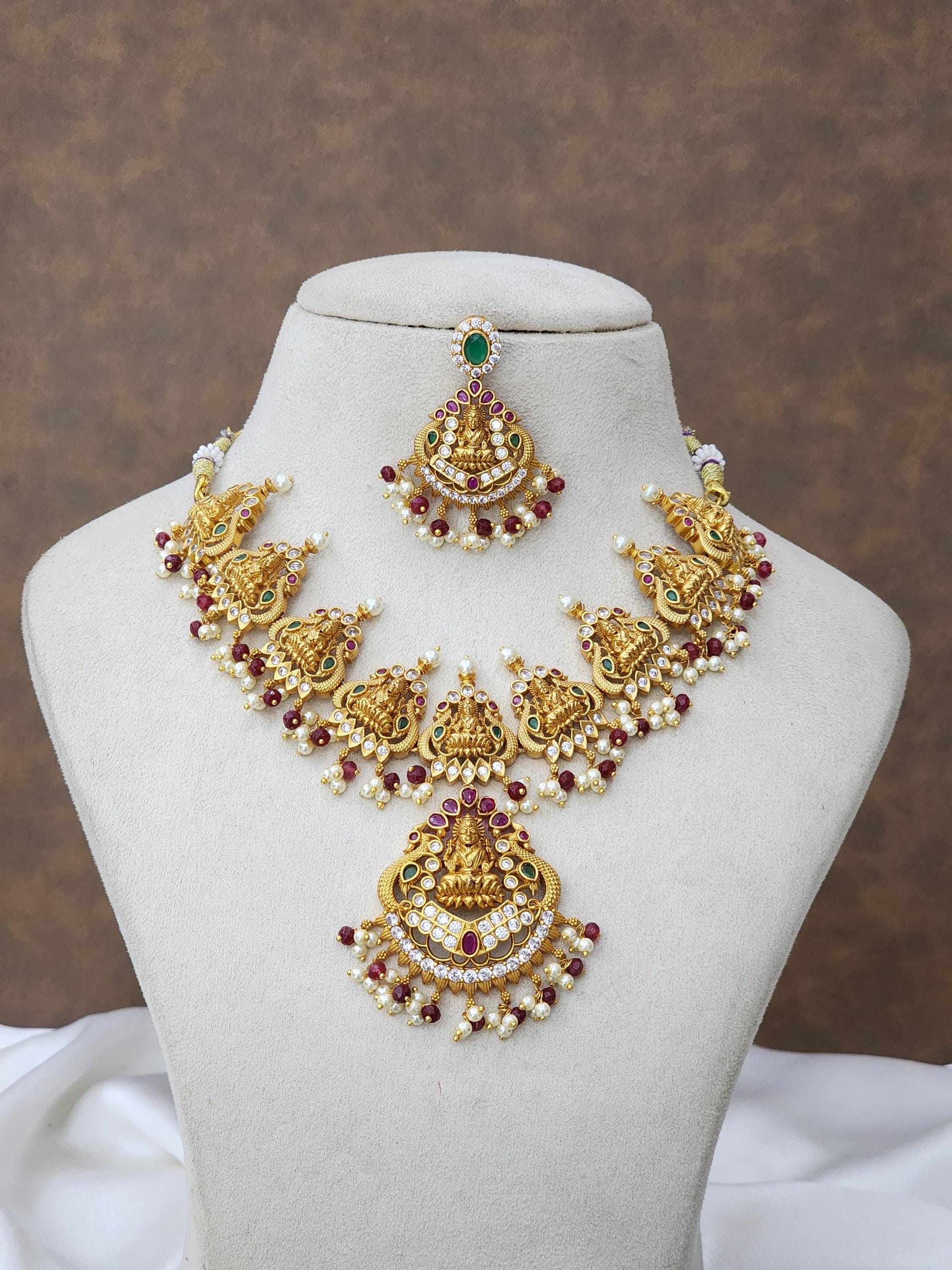 Gold Plated Necklace Set lakshmi goddess Design Etsy