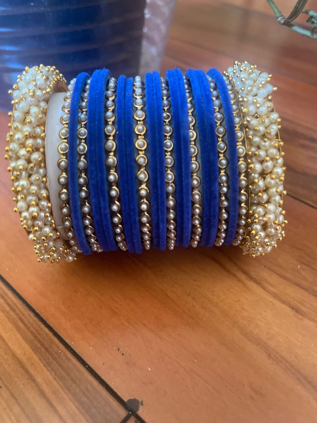 Navy Blue Velvet Bangles (1 Set); Classic & Stylish - Etsy