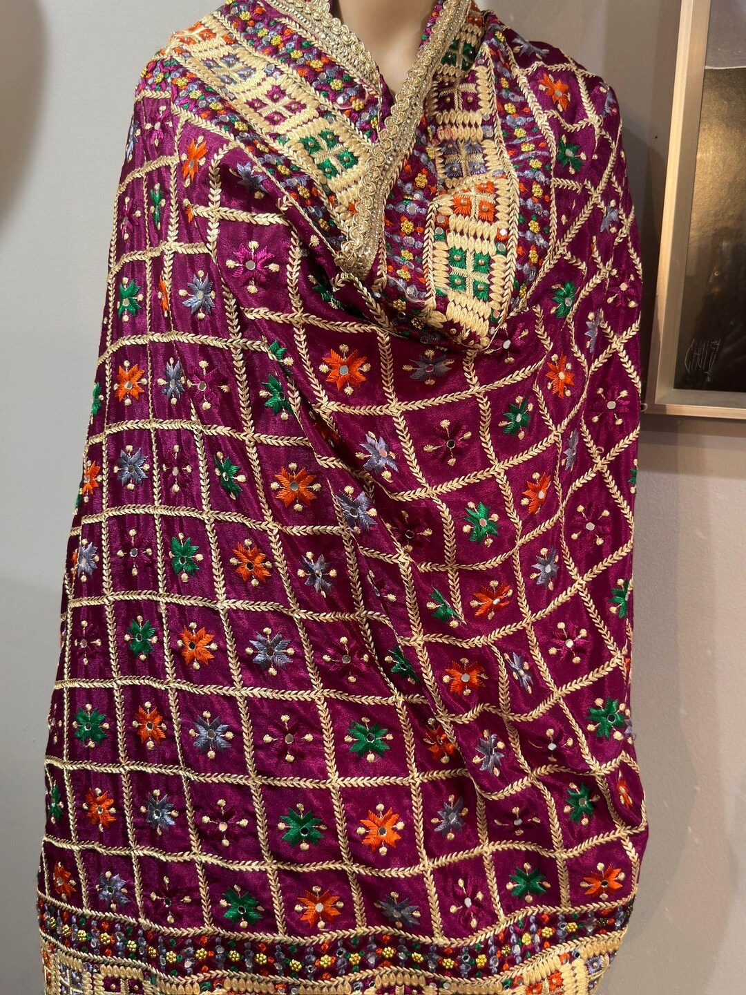 Purple Embroidered Phulkari Dupatta - Etsy