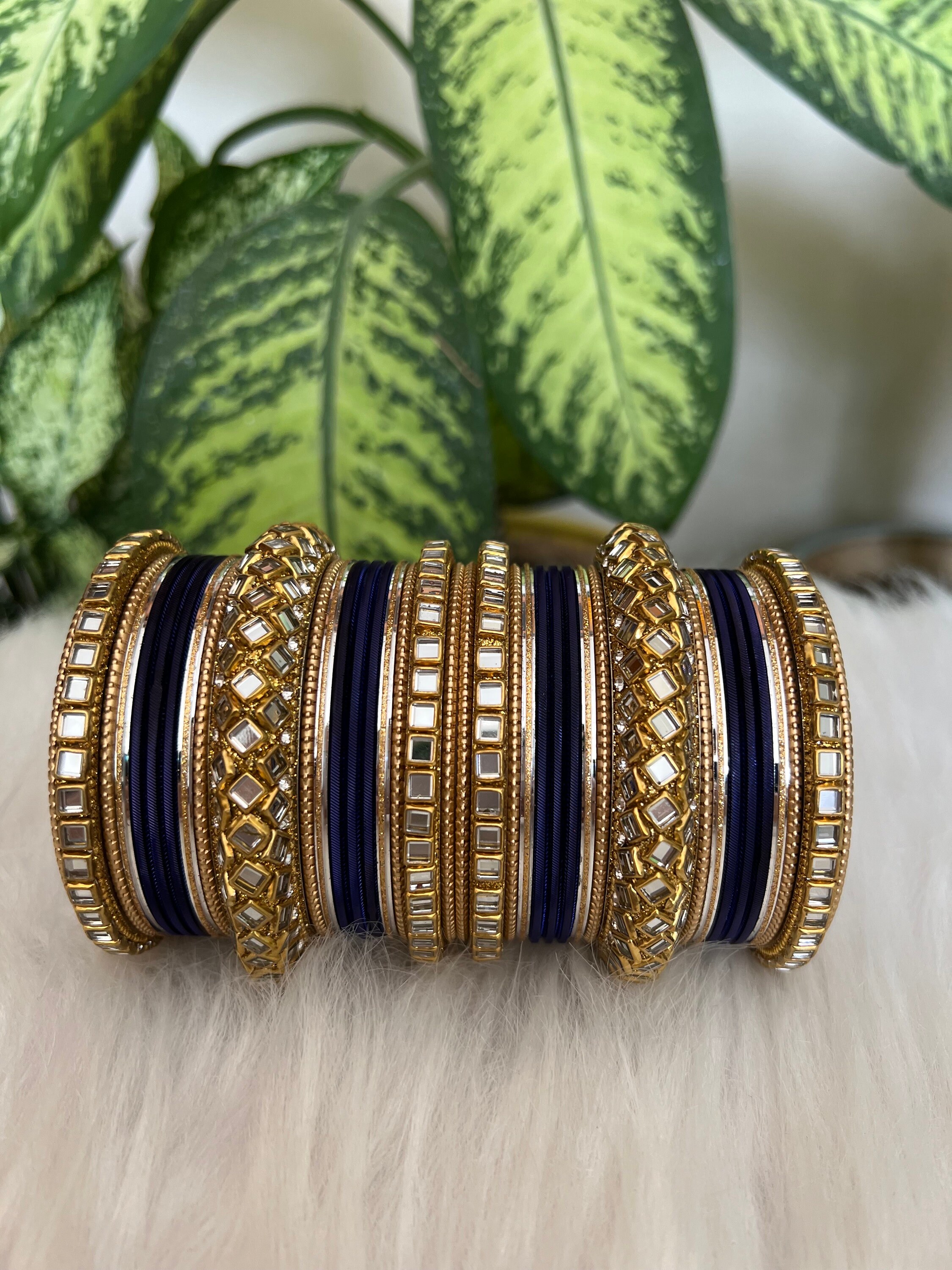 Beautiful Kundan Navy Blue & Golden Bangles Set Perfect Accessory - Etsy