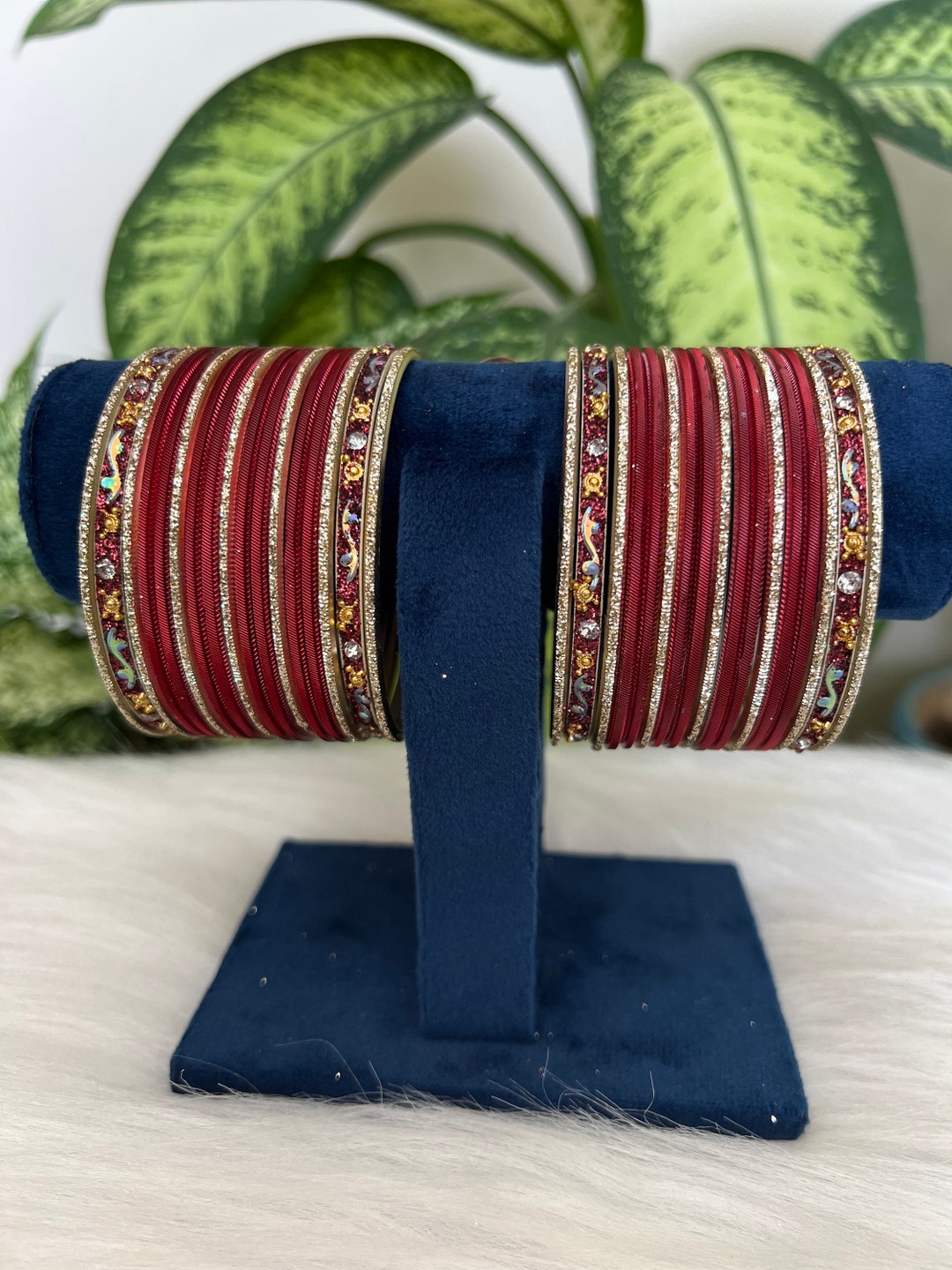 Beautiful Mehroon and Golden Bangles Set - Perfect Accessory - Etsy