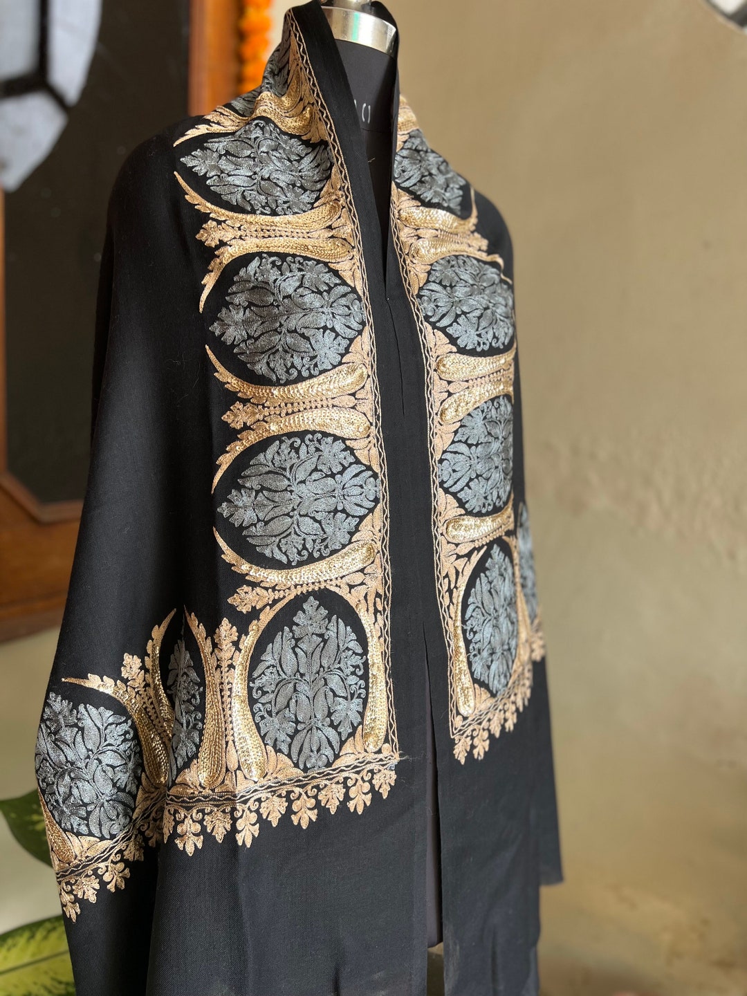 Blacks Wool Stole With Hand Embroidery ,women Wraps, Vintage Shawls ...