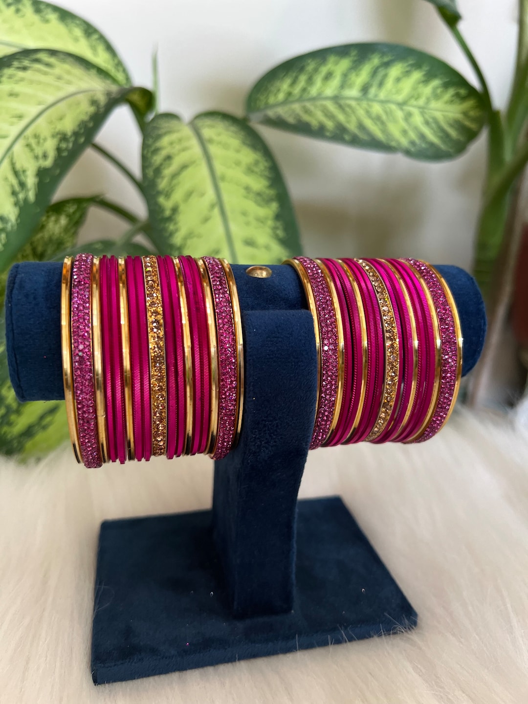 Beautiful Hot Pink and Golden Bangles Set - Perfect Accessory - Etsy