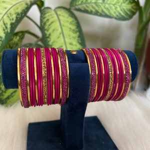 Beautiful Hot Pink and Golden Bangles Set - Perfect Accessory - Etsy