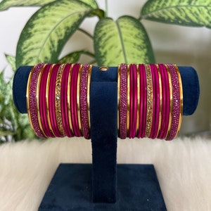 Beautiful Hot Pink and Golden Bangles Set - Perfect Accessory - Etsy
