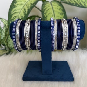 Beautiful Navy Blue and Silver Bangles Set - Perfect Accessory - Etsy