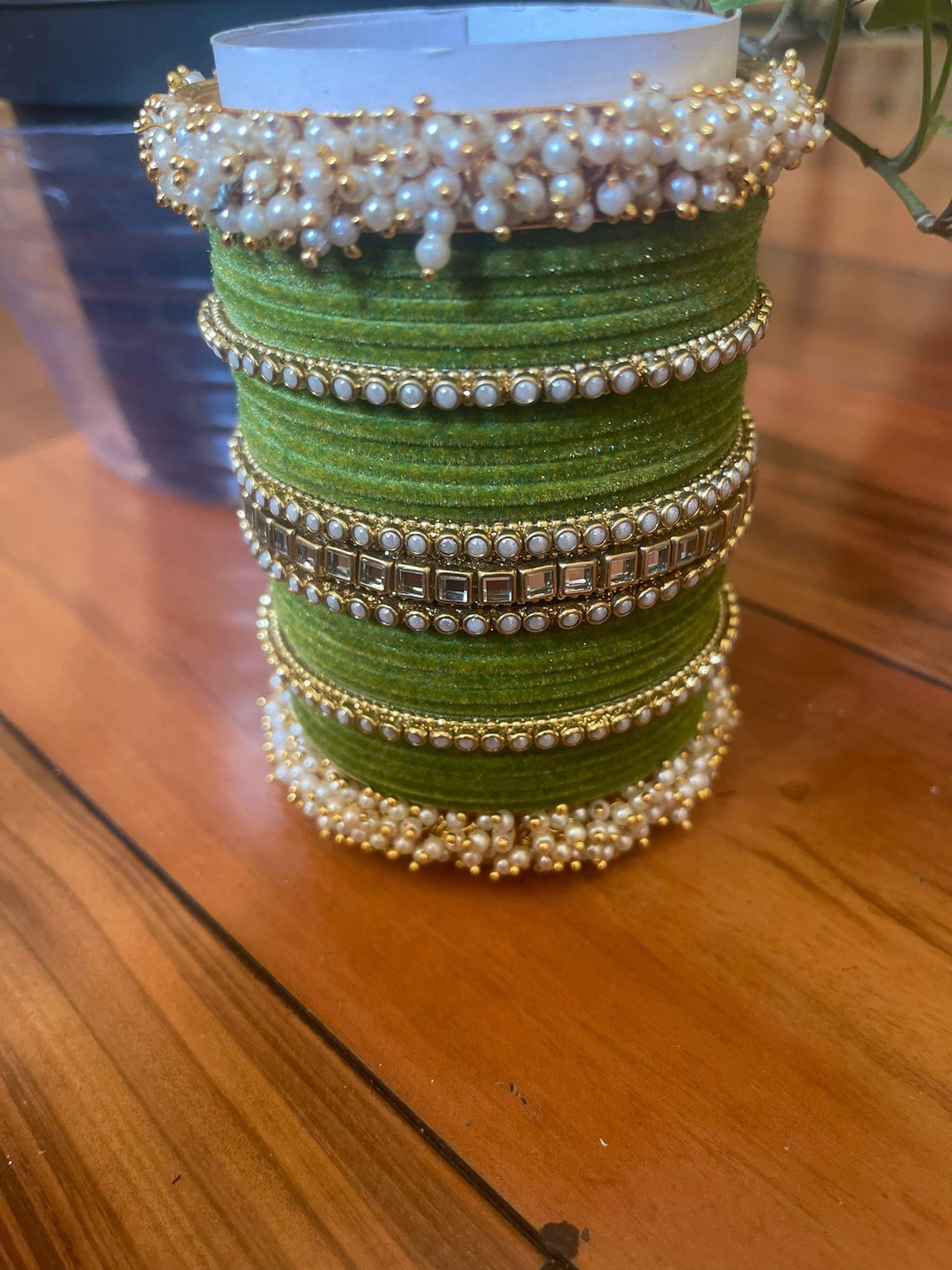 Embellished Bangles Set Mehndi Color & Sparkling Stones - Etsy