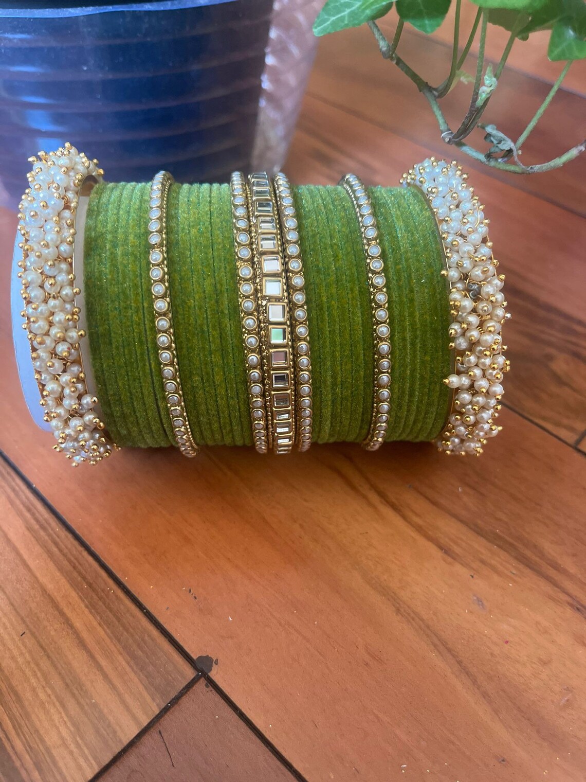 Embellished Bangles Set Mehndi Color & Sparkling Stones - Etsy