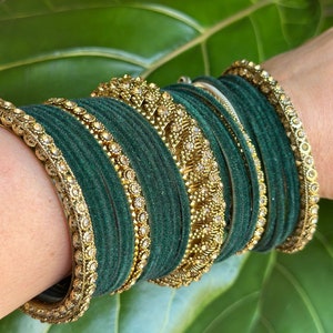 Dark Green & Golden Bangles Set: Unique Jewelry Gift Idea - Etsy
