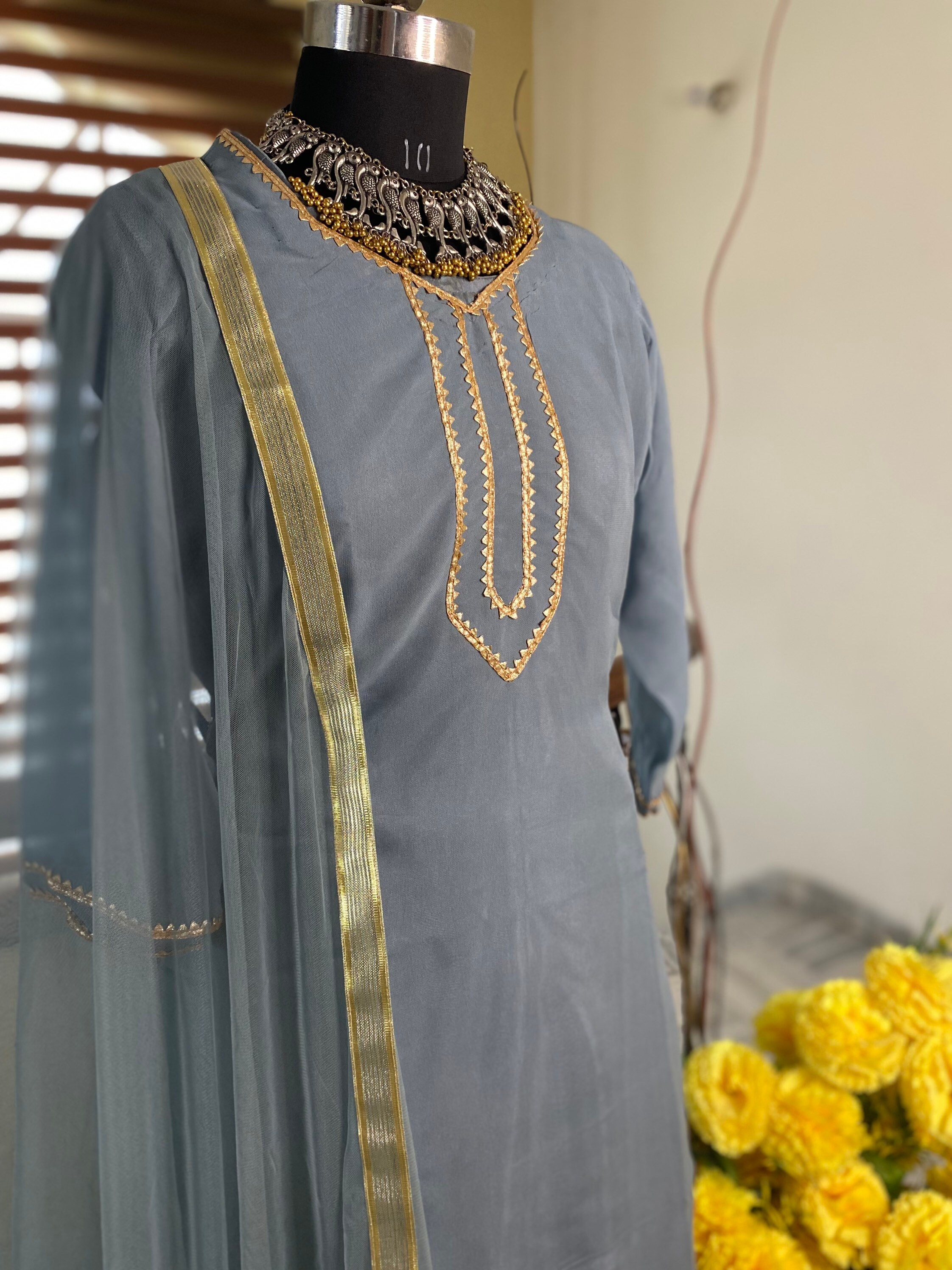 Women Ethnic Grey Colour Kurta Set embroidered Sharara Suit Punjabi ...