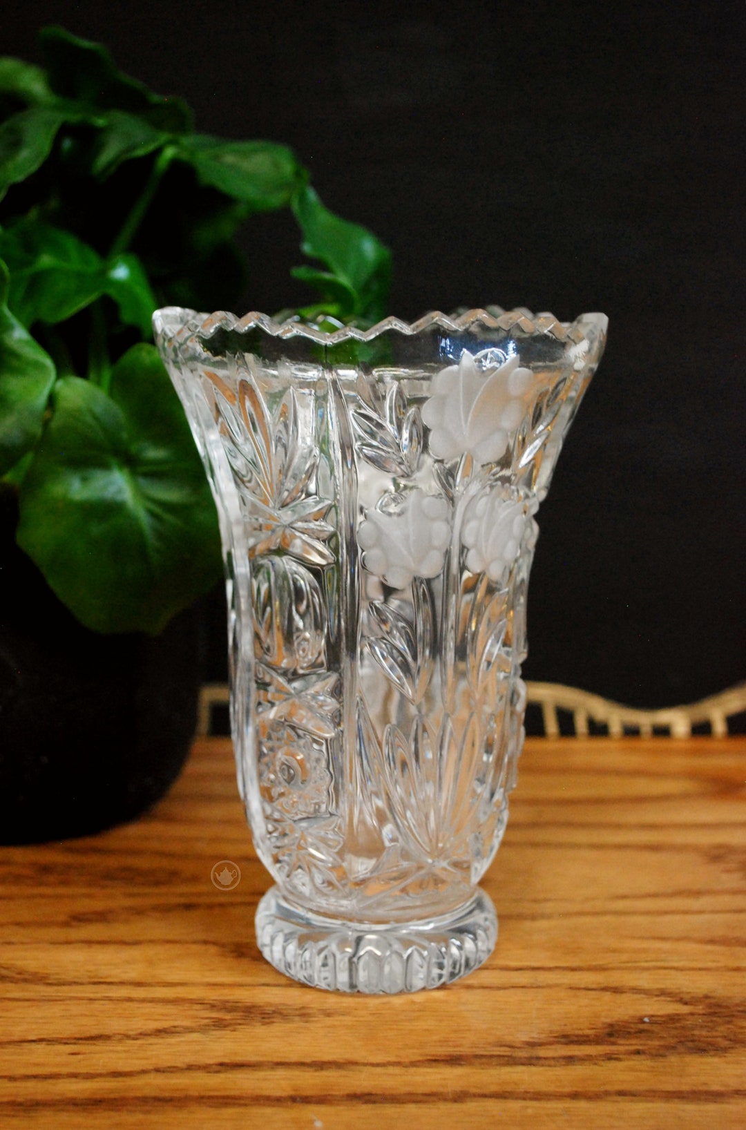 Vintage Crystal Floral Vase (6") - Etsy