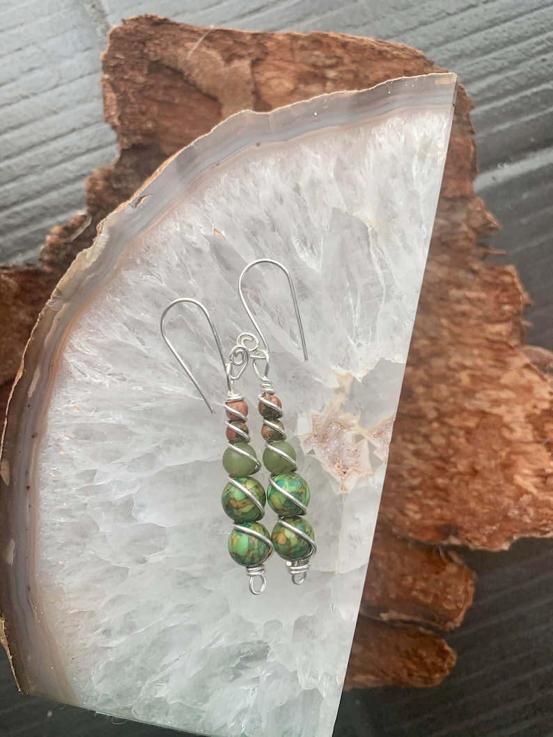 Green Moss Spiral Earrings Sterling Silver Handmade - Etsy