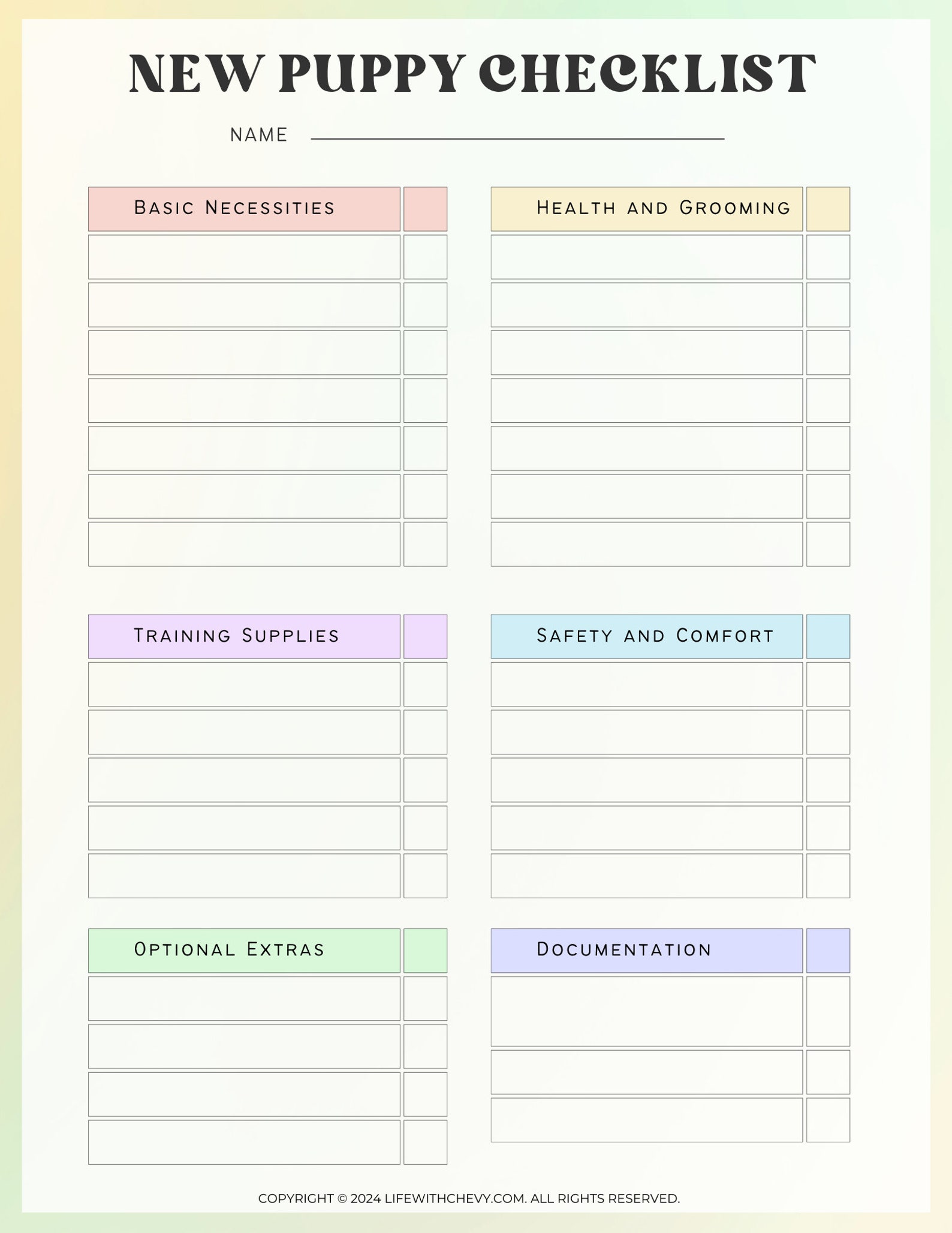 New Puppy Checklist Printable: the Ultimate Guide for Your Puppy First ...