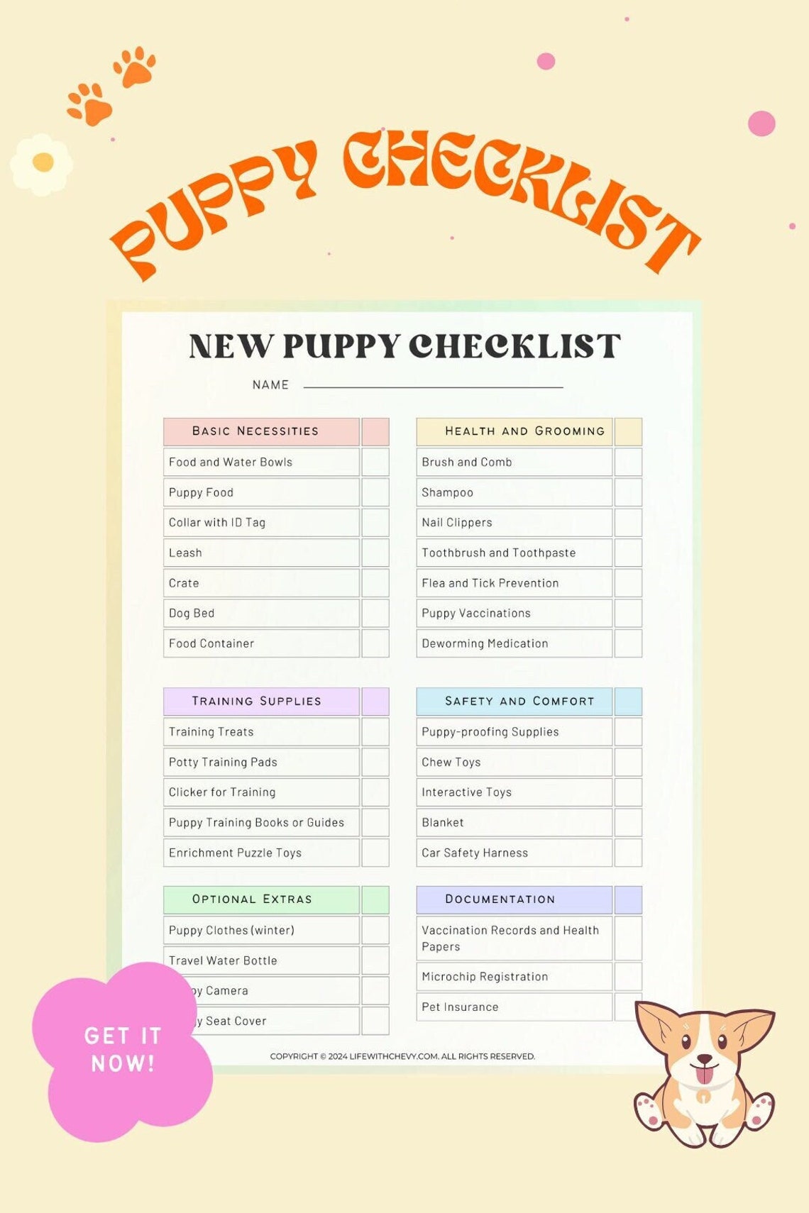 New Puppy Checklist Printable: the Ultimate Guide for Your Puppy First ...