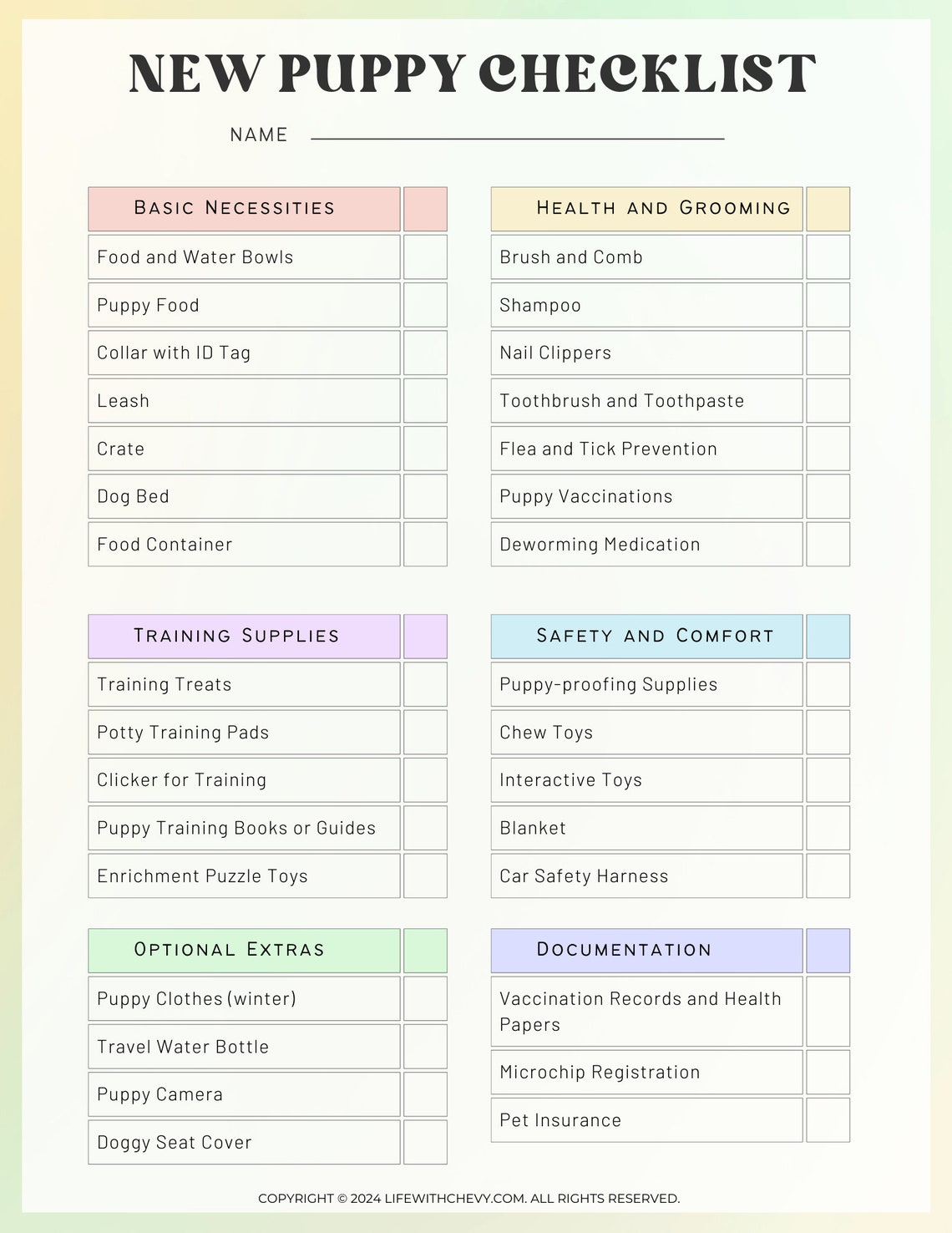 New Puppy Checklist Printable: the Ultimate Guide for Your Puppy First ...