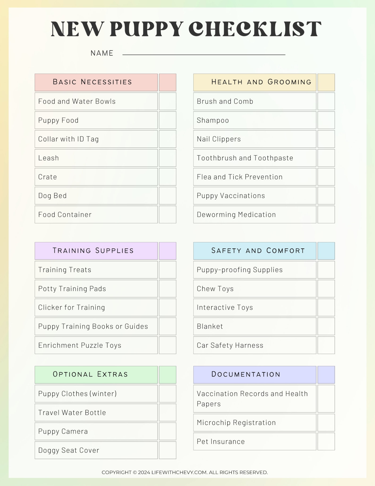 New Puppy Checklist Printable: the Ultimate Guide for Your Puppy First ...