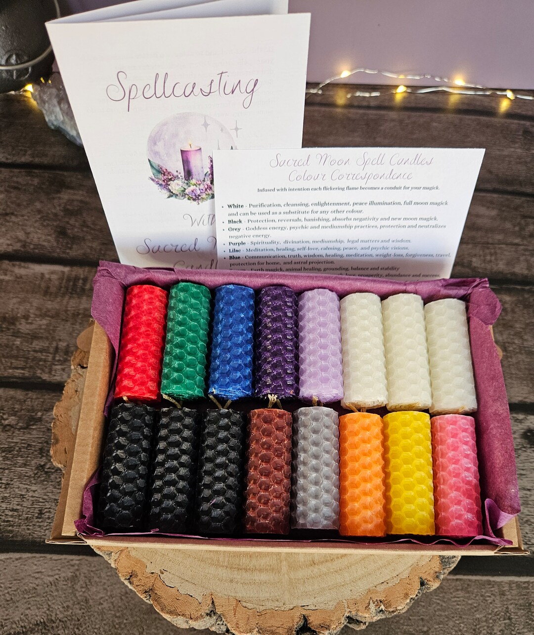 16 Coloured Mini Beeswax Spell Candle Kit With Booklet and Colour Chart ...