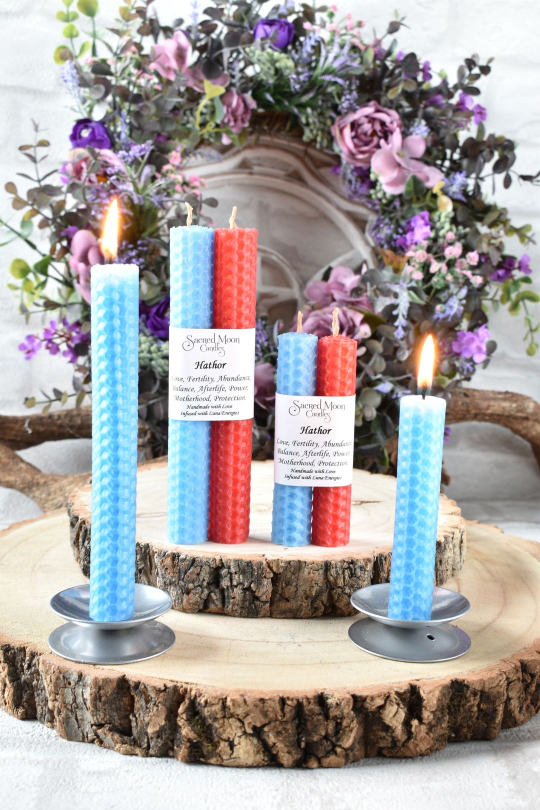 Goddess Hathor Spell Candles & Silver Mini Candle Holder, Egyptian ...