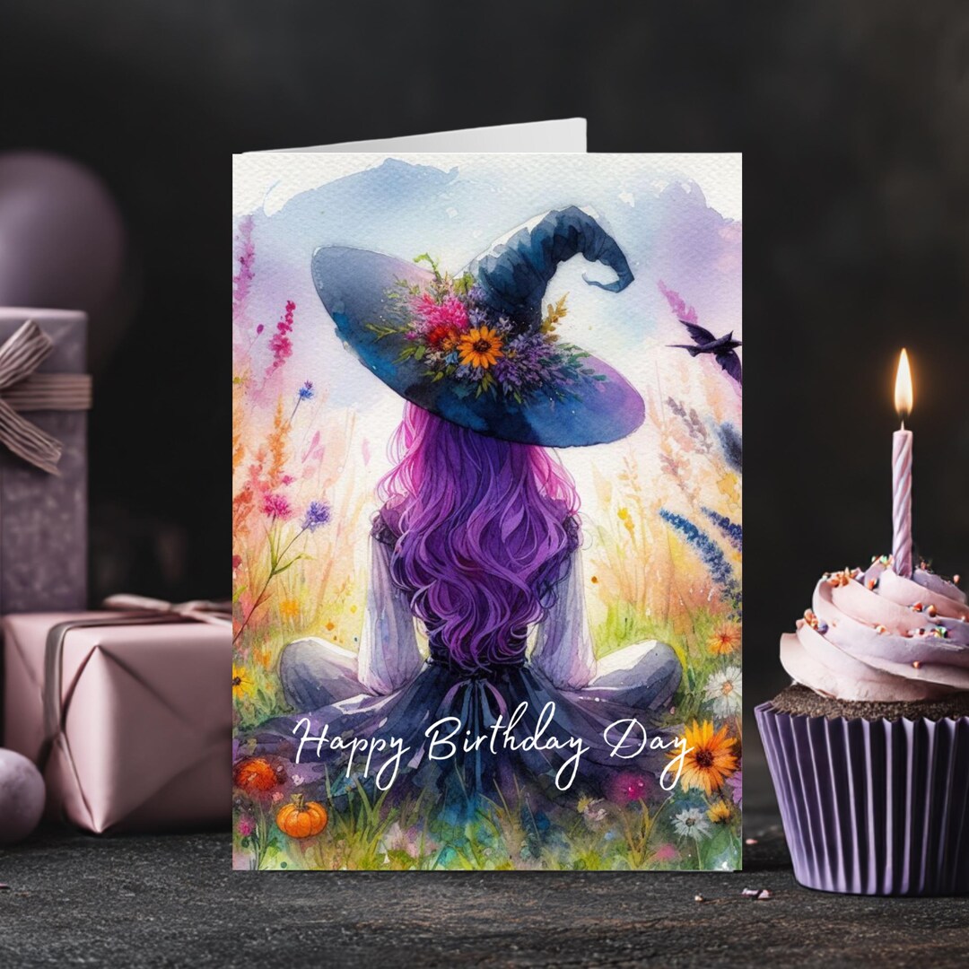 Witch Birthday Card: Purple Hair, Pagan Wiccan Blessings - Etsy UK