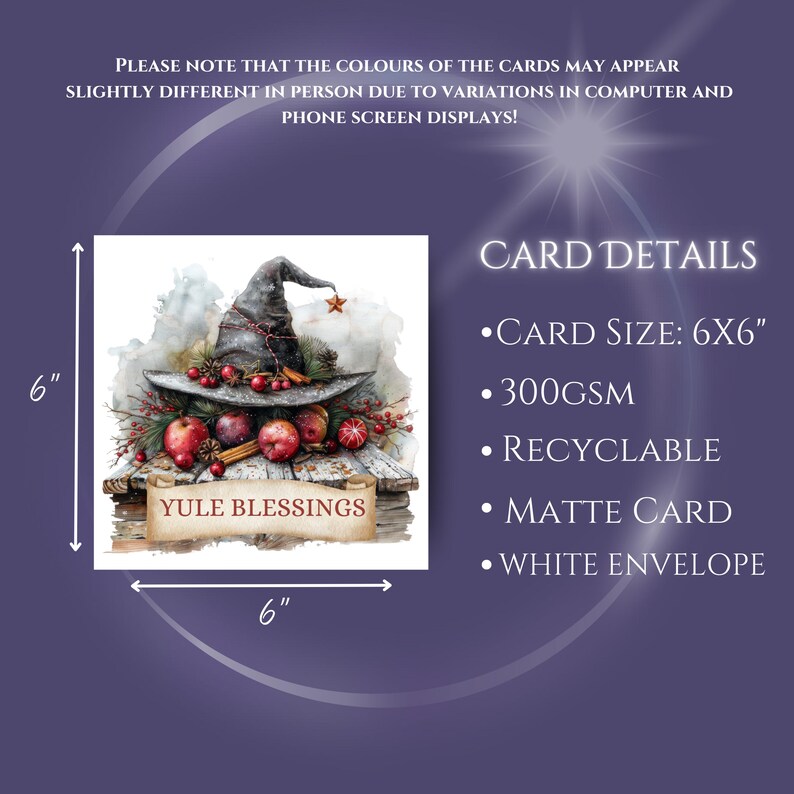 Yule Blessings Card: Witch Hat Design, Pagan Christmas, Wiccan Sabbat ...