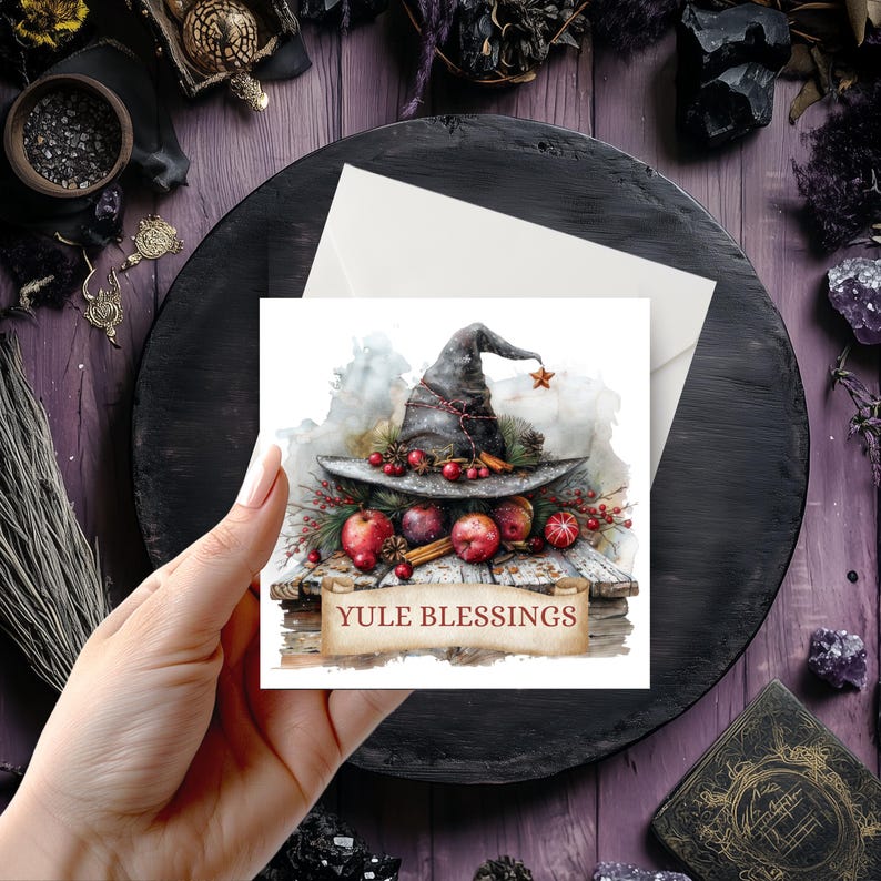 Yule Blessings Card: Witch Hat Design, Pagan Christmas, Wiccan Sabbat ...
