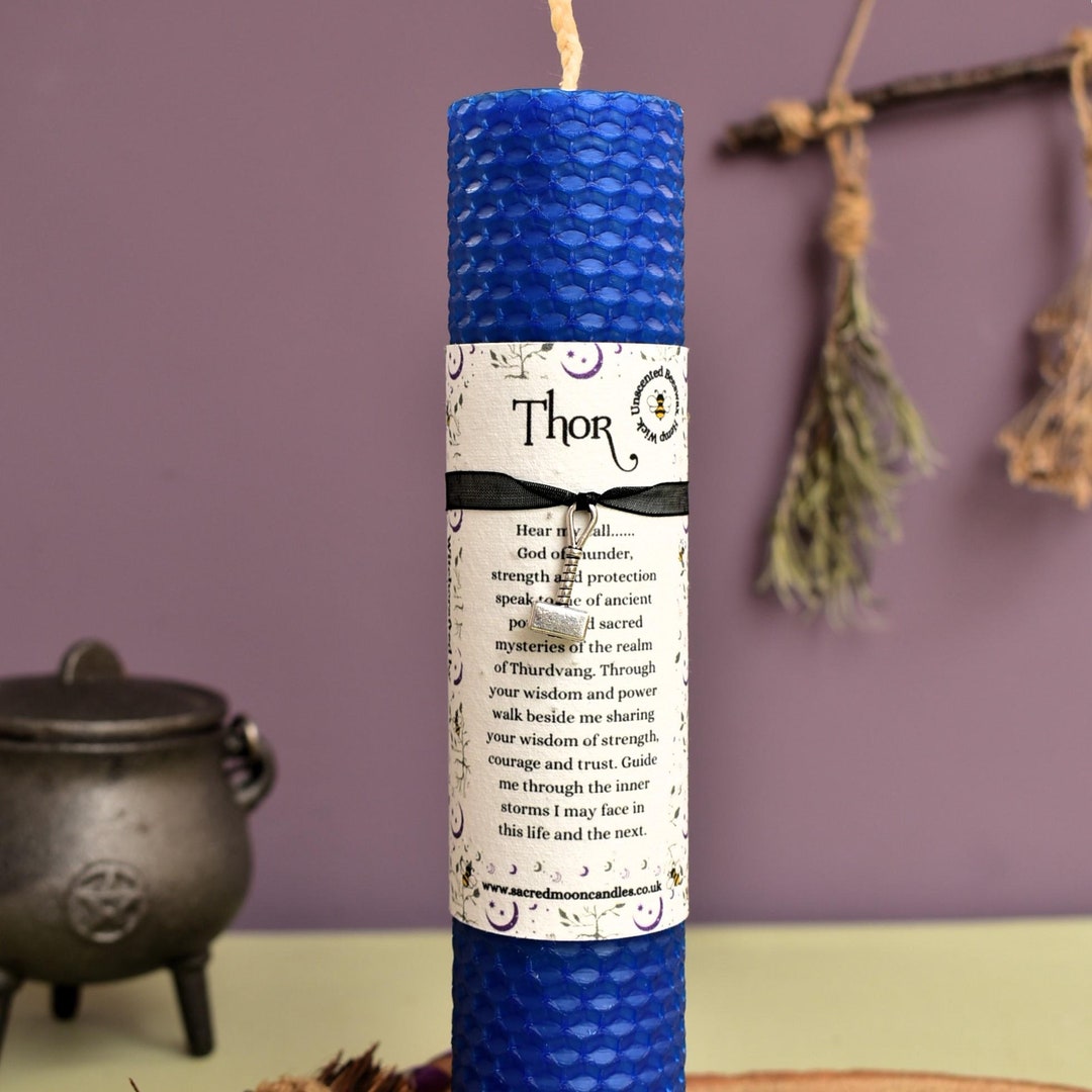 Norse God Thor Candle With Mjolnir Talisman, Pagan Witchcraft Ritual ...