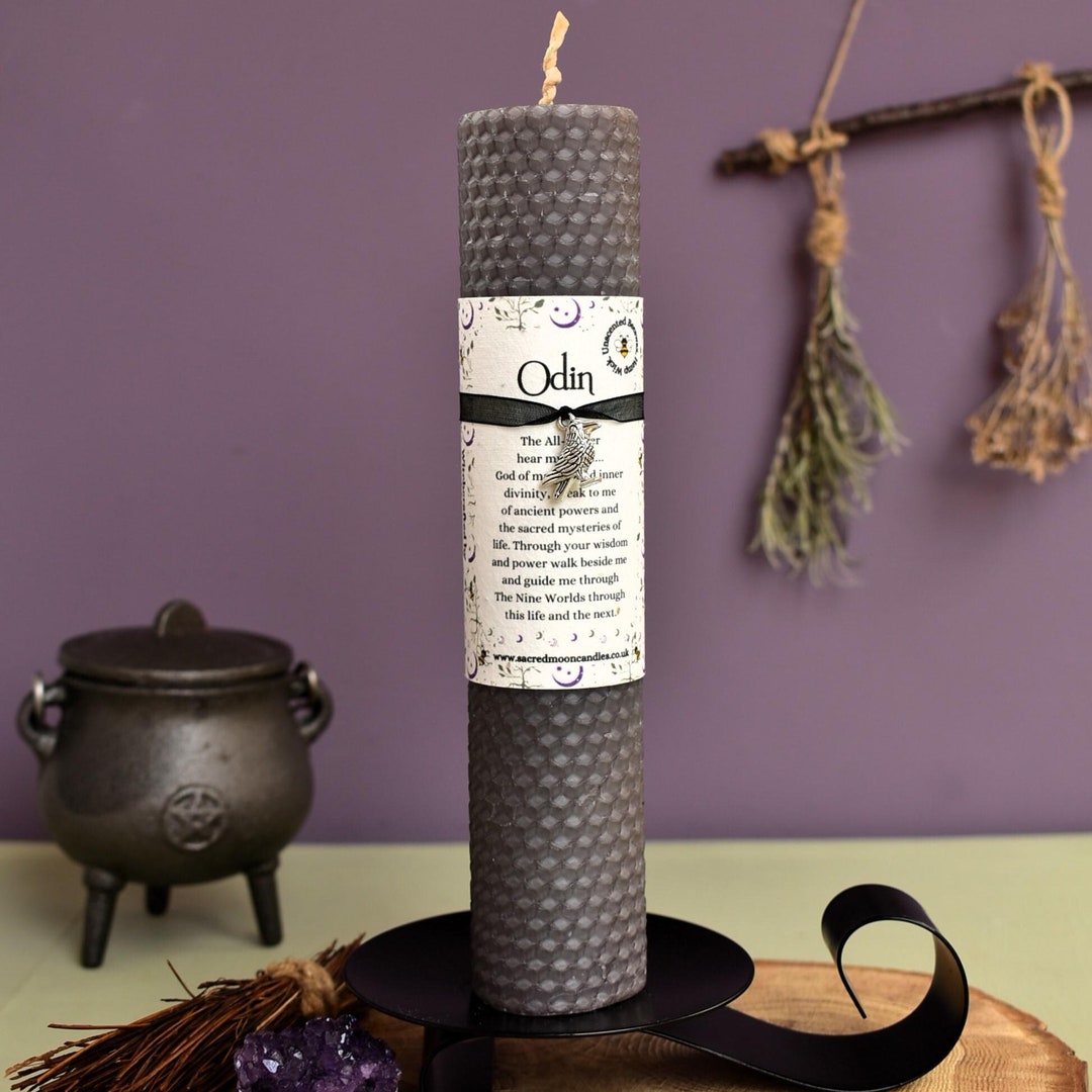 Norse God Odin Pillar Candle With a Raven Talisman, Pagan Witchcraft ...