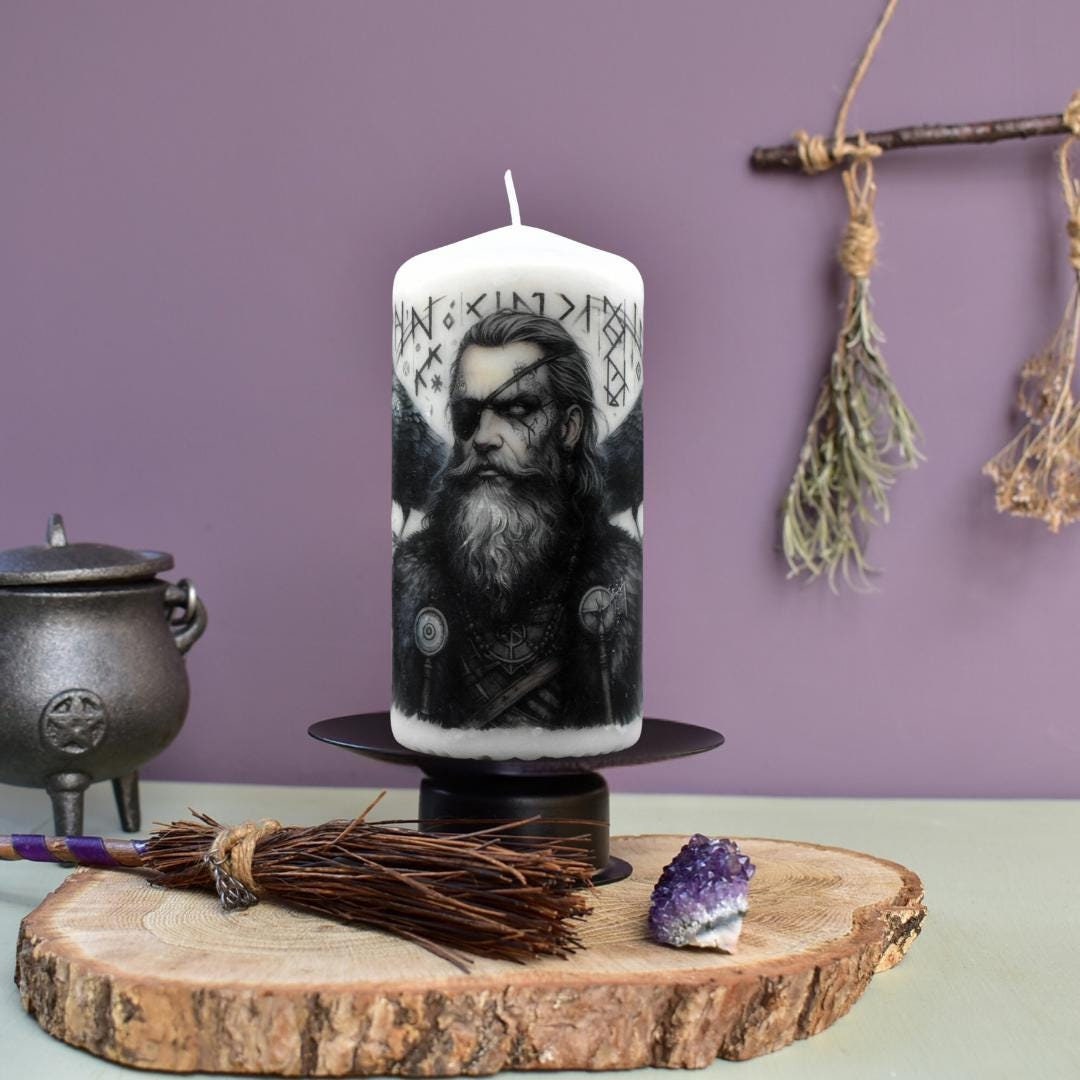 Norse God Odin Ritual Pillar Candle, Decoupage Candle, Witchcraft Altar ...