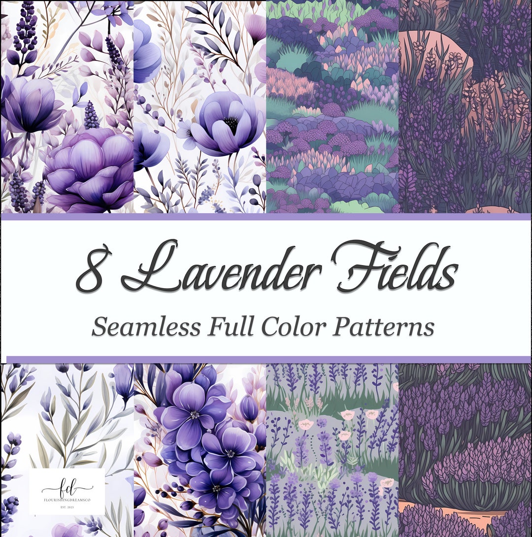 8 Lavender Flower Fields Patterns for Instant Download • Seamless ...