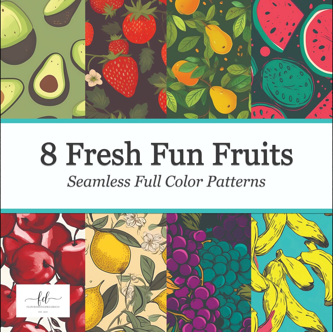 8 Fresh Fruity Patterns for Instant Download Seamless 12x12in ...