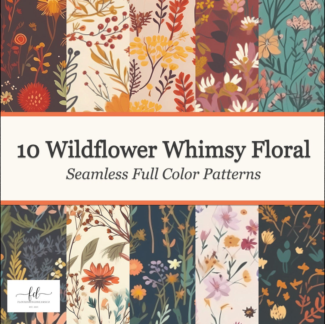 10 Wildflowers Whimsy Floral Patterns for Instant Download • Seamless ...