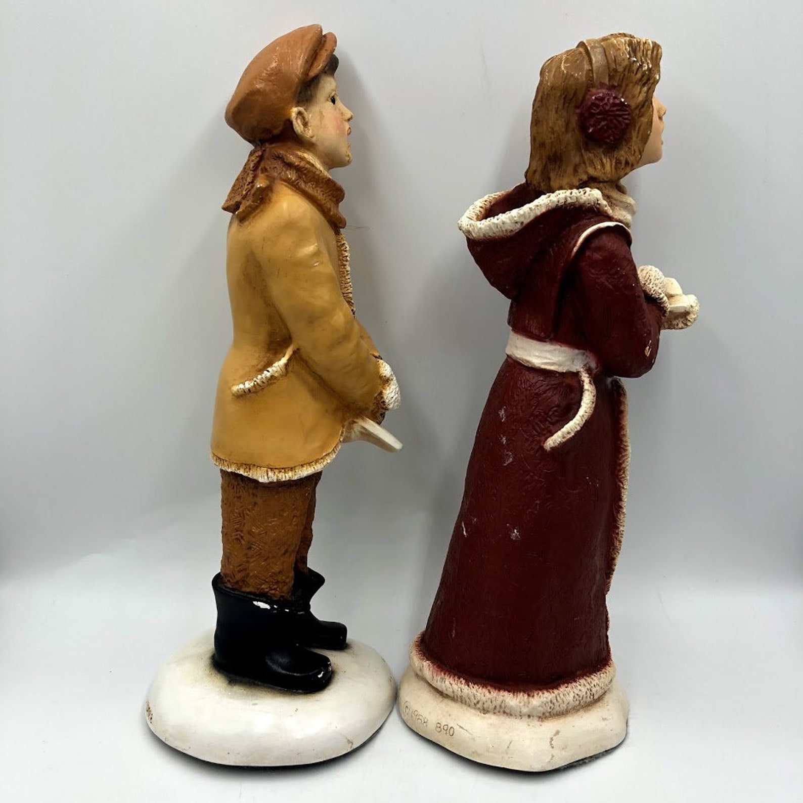 Vintage Universal Statuary Corp Carved Christmas Carolers Man and Woman ...