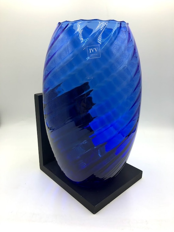 IVV Cobalt Blue Glass Vase Handmade in Italy Barrel Swirl | Etsy
