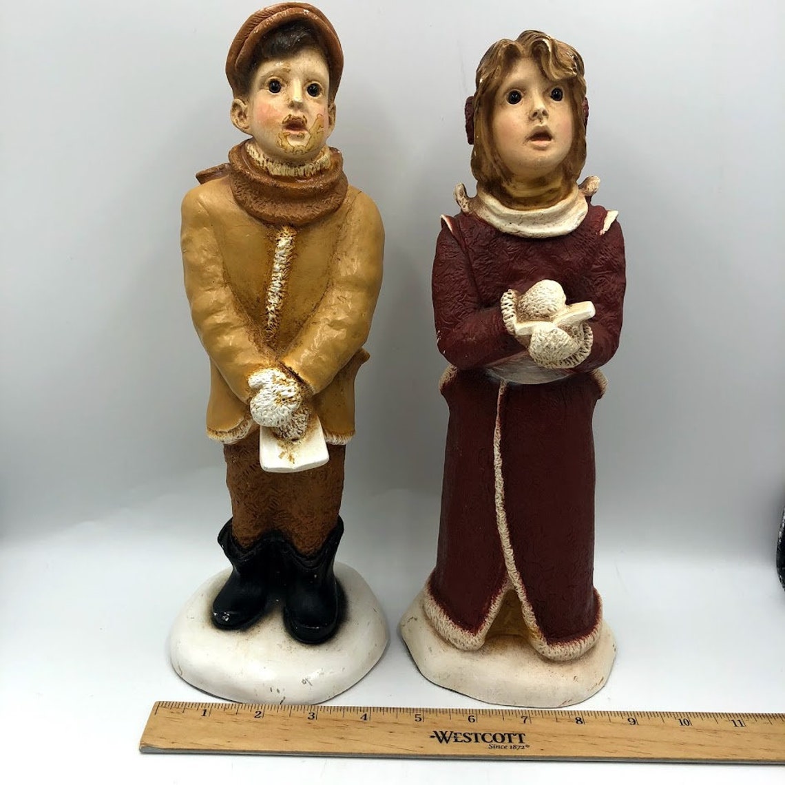 Vintage Universal Statuary Corp Carved Christmas Carolers Man and Woman ...