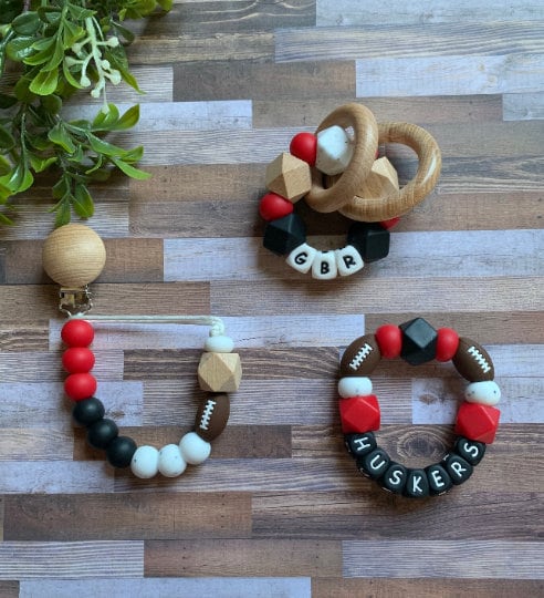 Nebraska Huskers Toy Collection - Pacifier Clip - Rattle - Go Huskers ...