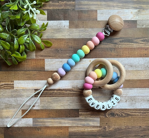 Wooden Rainbow Toy Collection Pacifier Clip Personalized | Etsy