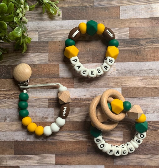 Green Bay Packers Toy Collection Pacifier Clip Rattle Go | Etsy