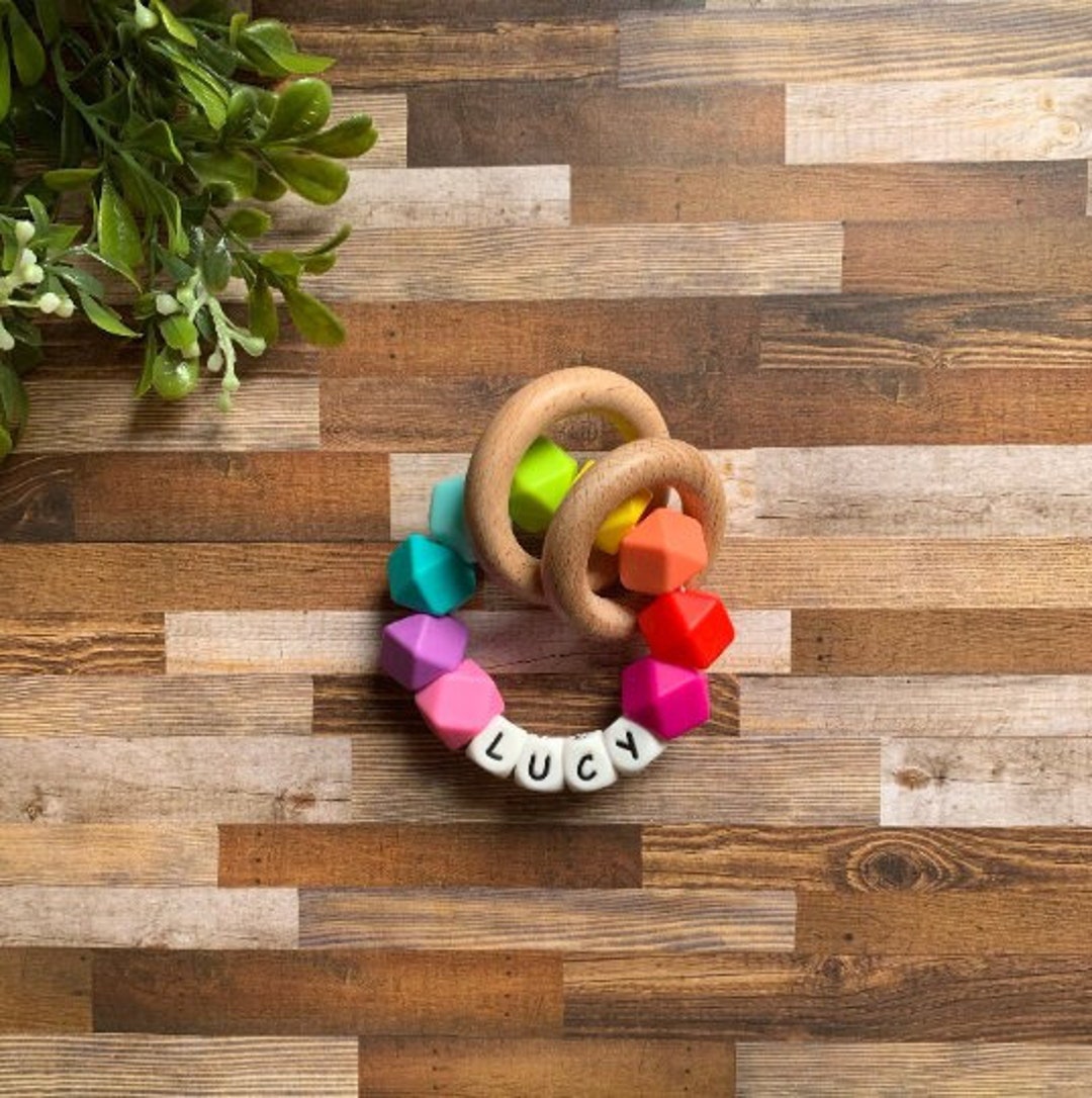 Rainbow Silicone Rattle - Personalized Rattle Toy - Custom Name Baby ...