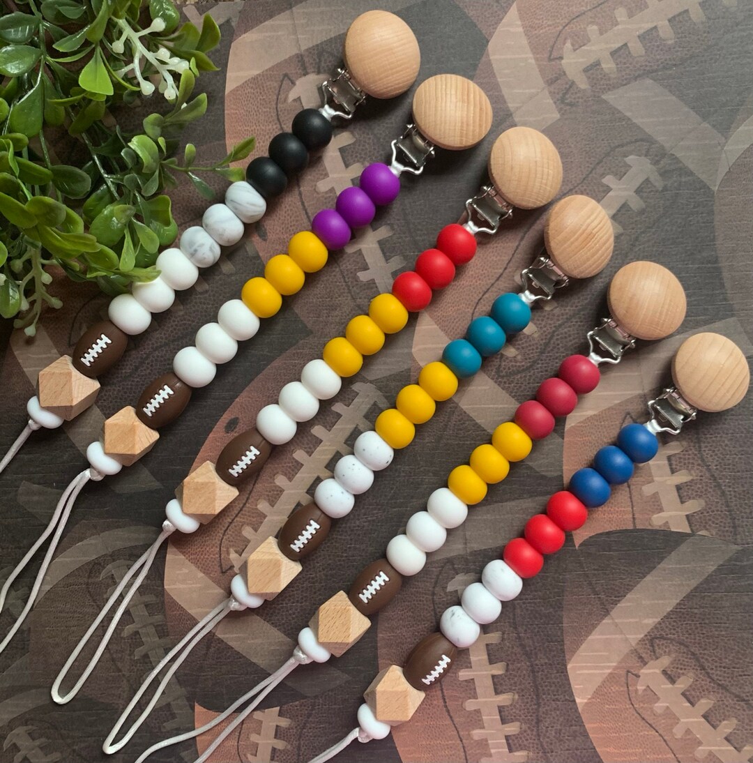 Football Pacifier Clips - Custom Sports Baby Gift - Football Baby ...