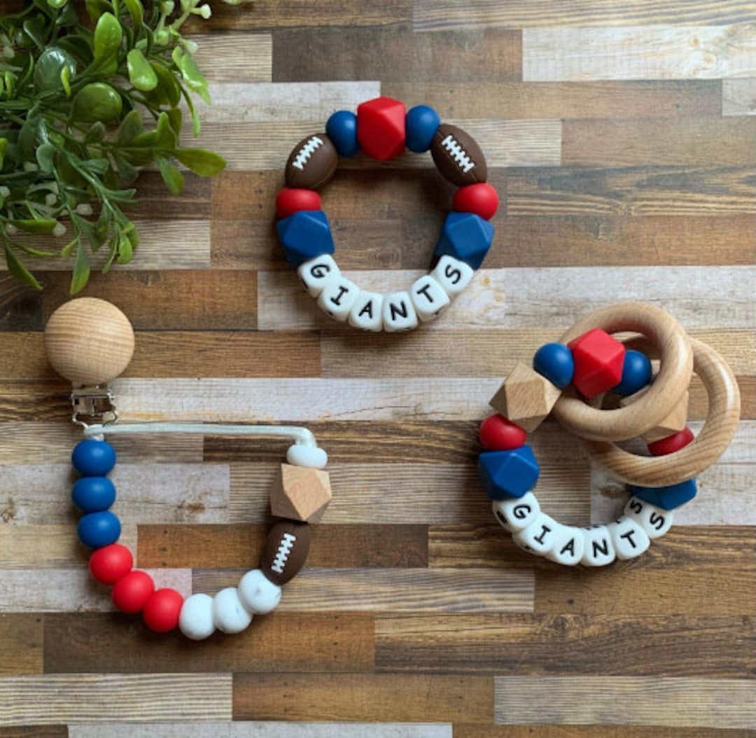 New York Giants Toy Collection - Pacifier Clip - Rattle - Go Giants ...