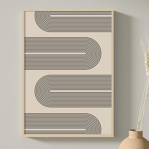 Beige Black Arch Print Modern Arch Line Art Modern Abstract | Etsy