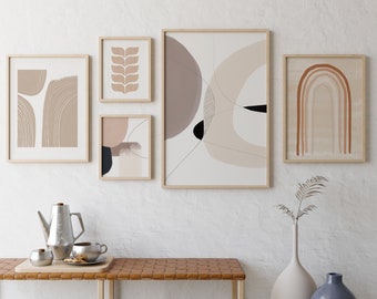 Set of 5 Abstract Prints, Digital Print, Modern Art, Gallery Art Set ...