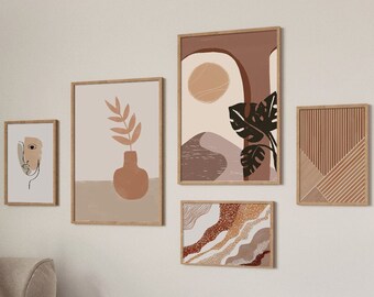 Set of 5 Prints Abstract Art Set Gallery Wall Decor Boho | Etsy India