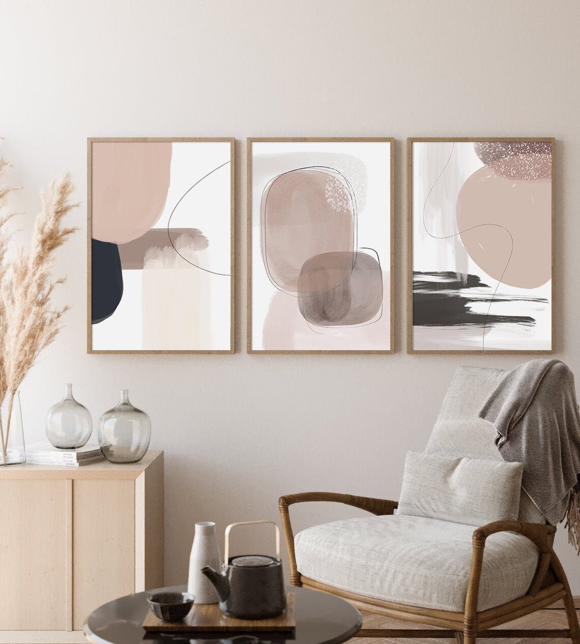 Set of 3 Earth Tone Art Prints Abstract Geometric Digital | Etsy