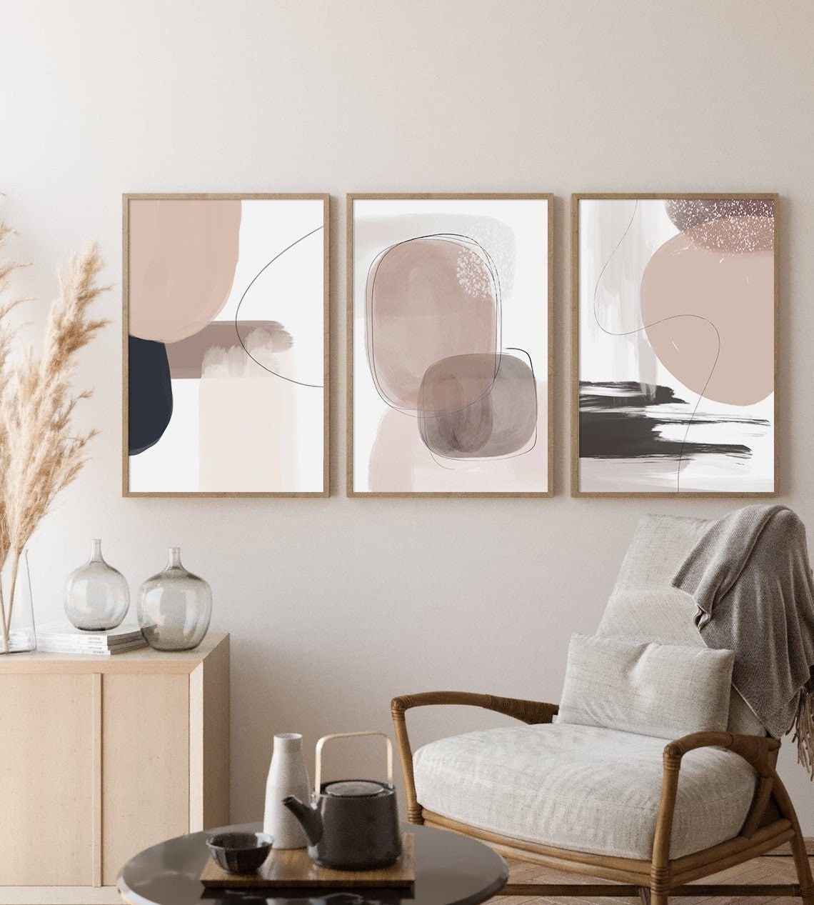 Set of 3 Earth Tone Art Prints Abstract Geometric Digital | Etsy