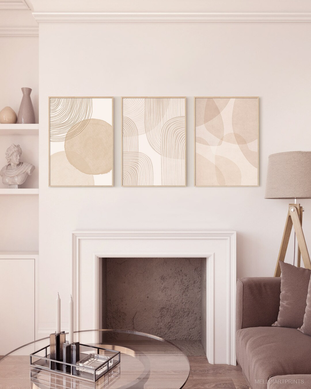 Beige Abstract Geometric Print Set: Minimalist Boho Decor (digital ...