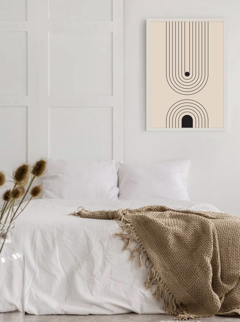 Beige Modern Abstract Line Art Black Geometric Line Art Mid - Etsy