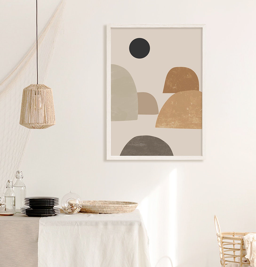 Beige Black Mountain Print Beige Boho Decor Beige Mid - Etsy