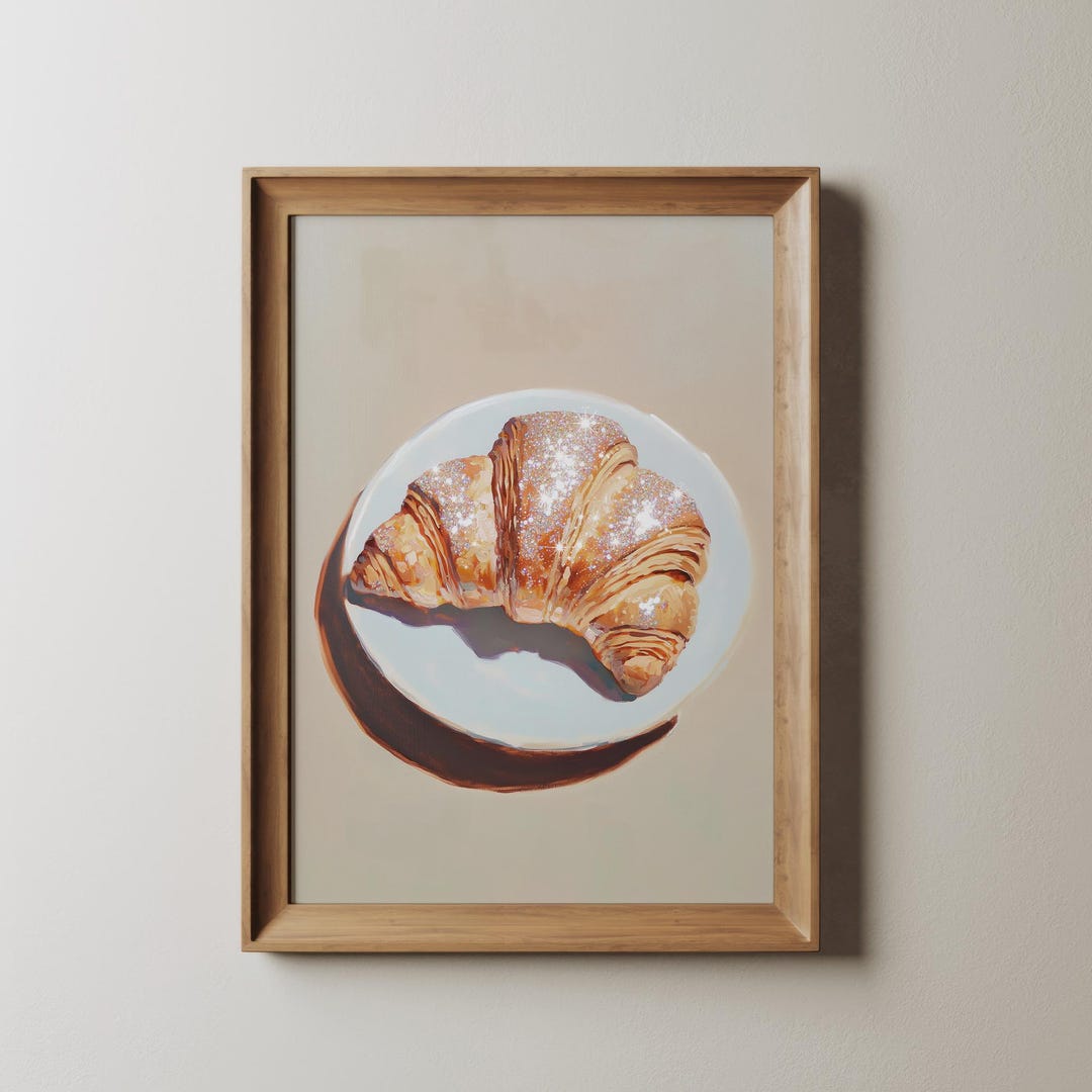 Croissant Art Print: Glitter Pastry, Kitchen Cafe Decor (digital ...