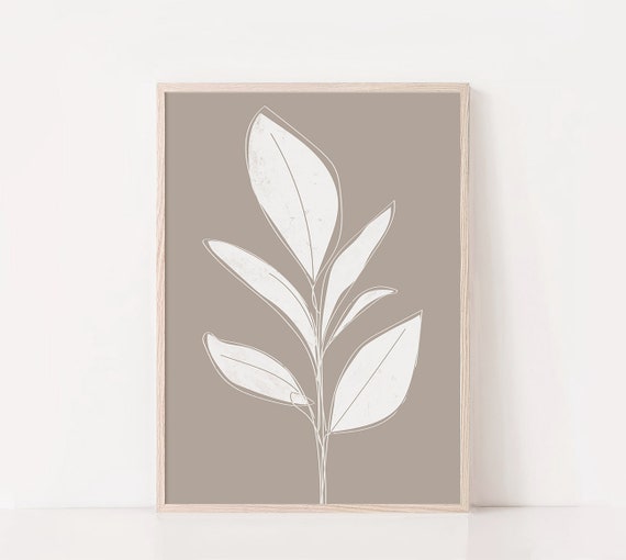 Beige Modern Leaf Print Leaf Illustration Print Tropical | Etsy